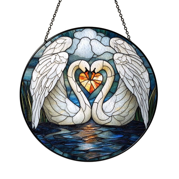 Two Swans Round Window Hanging – Decorative Glass Art - Walmart.com