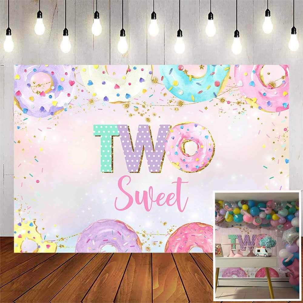 Two Sweet Donut Backdrop Donut Theme 2nd Birthday Party Decorations ...