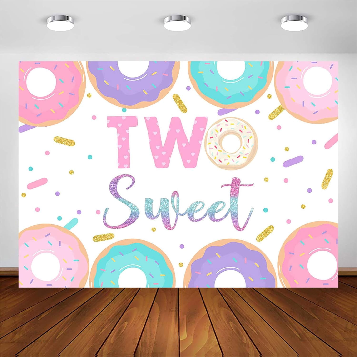 Two Sweet Donut Birthday Backdrop for Girl 2nd Doughnut Birthday Party ...