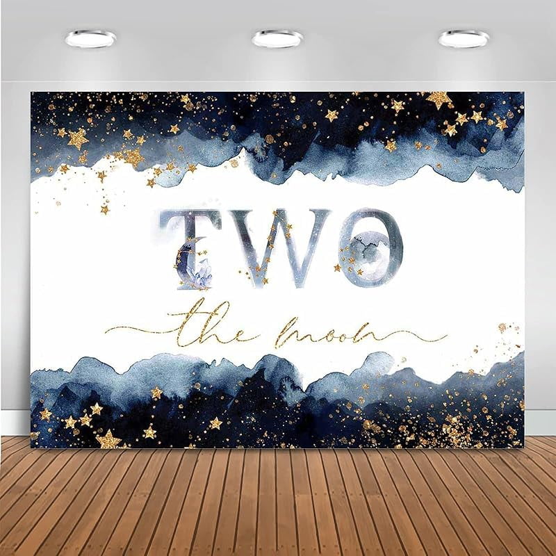 Two The Moon 2nd Birthday Backdrop Twinkle Twinkle Little Star Clouds ...