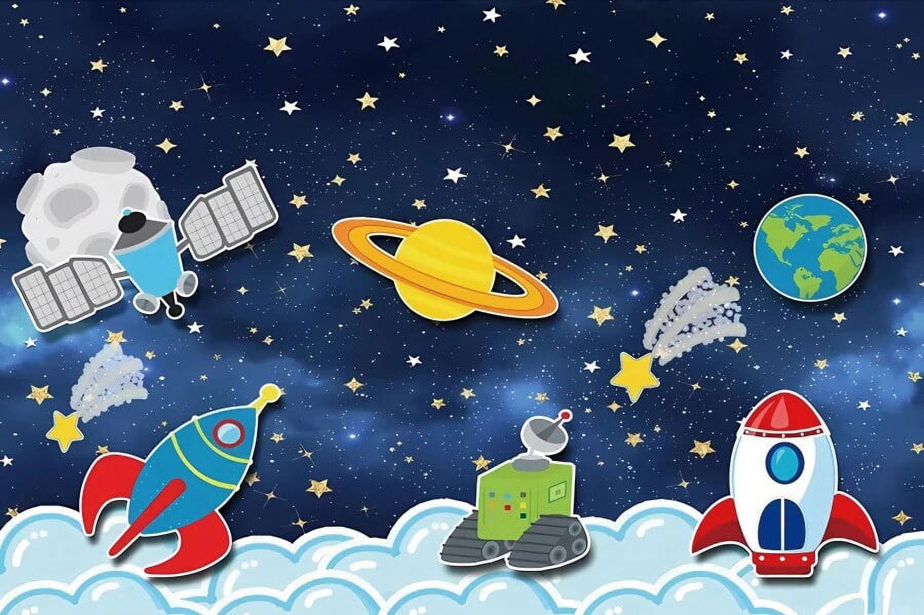 Two The Moon Backdrop Blue And Pink Outer Space Rocket Planet Galaxy ...