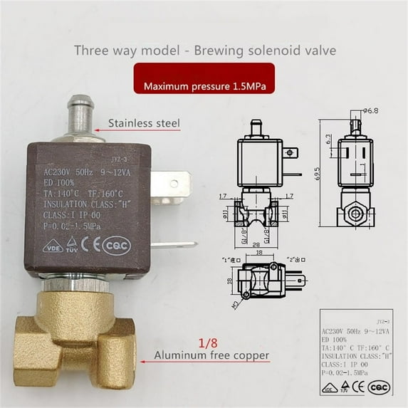 Two/Three-Way 230V 50Hz Solenoid Valve For Coffee Machine Steam Hot ...