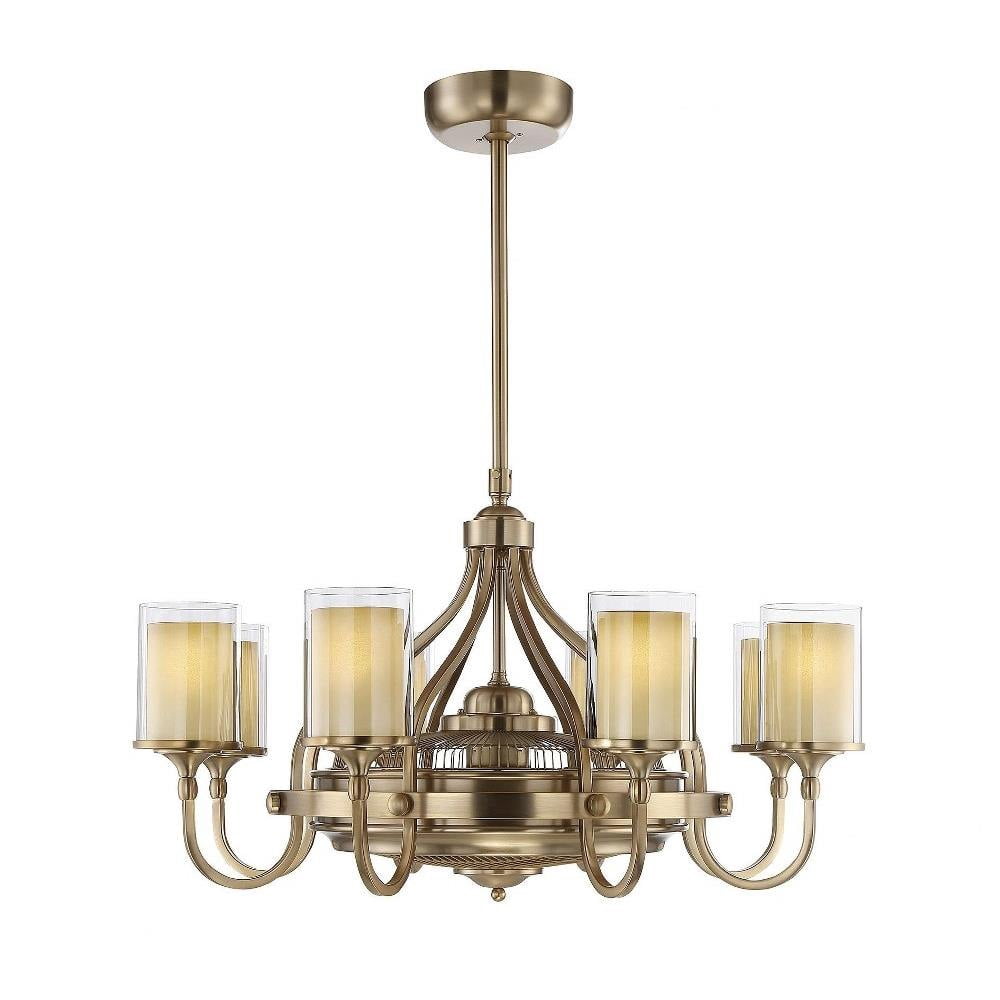 Two-Tier 6 Led Ceiling Light and 3-Blade Fan in Burnished Russet with ...