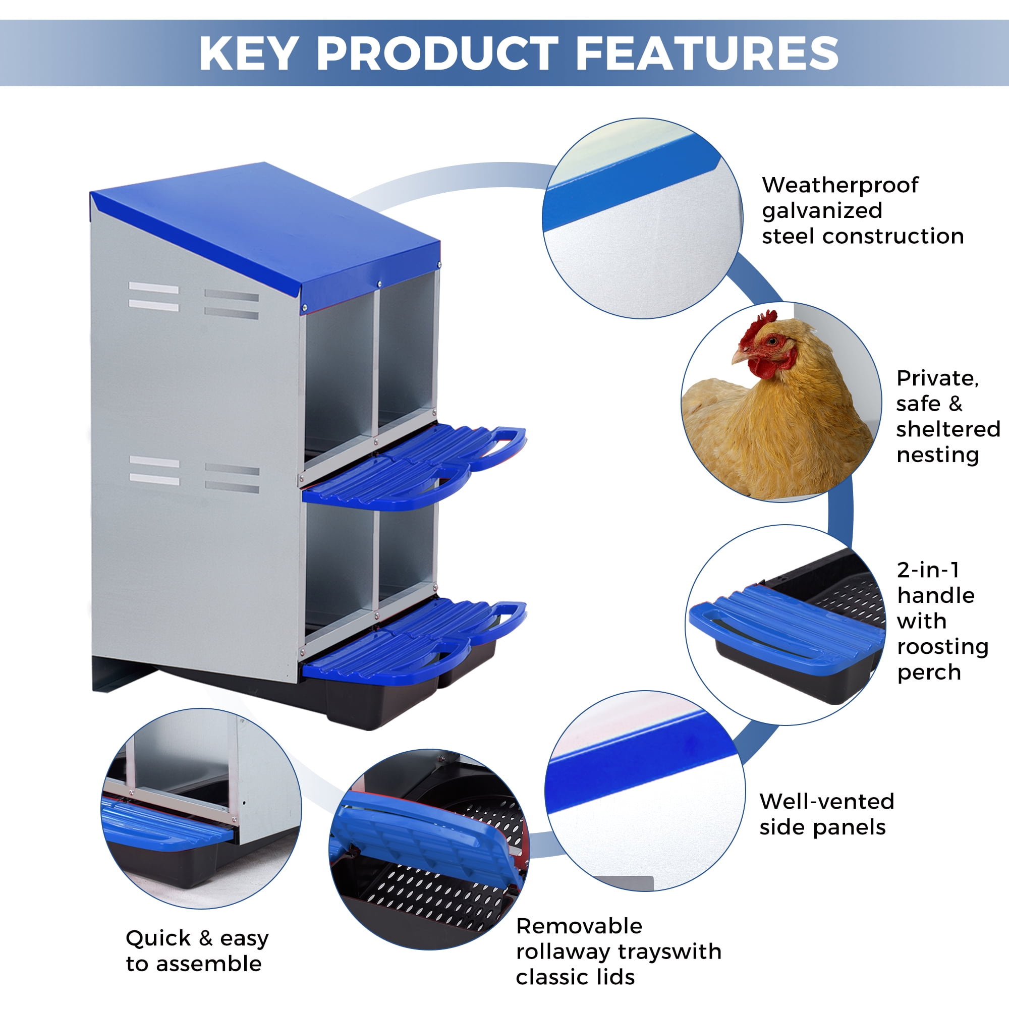Two-Tier Chicken Nesting Boxes,4 Compartments Metal Laying Boxes , Pull ...
