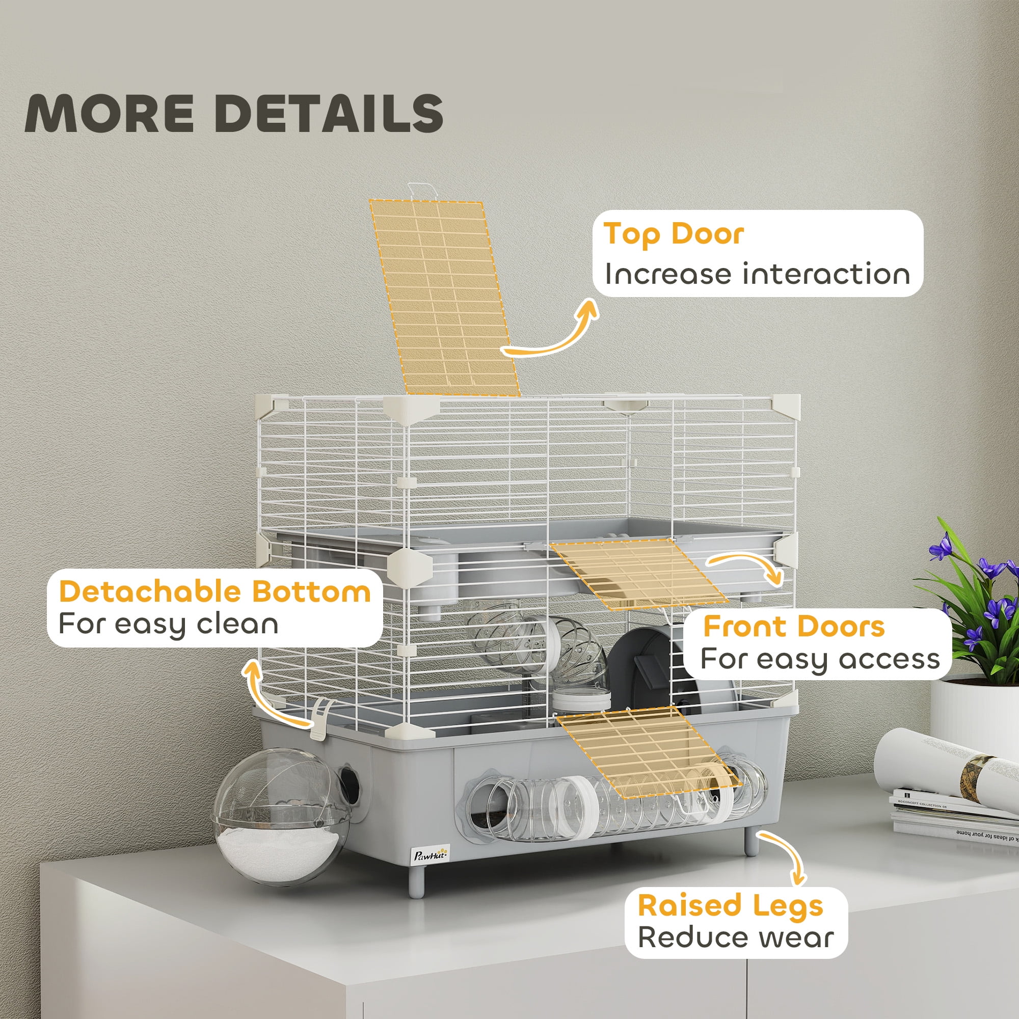 Two-Tier Hamster Cage for Dwarf Hamsters with Sand Bath Wheel ...