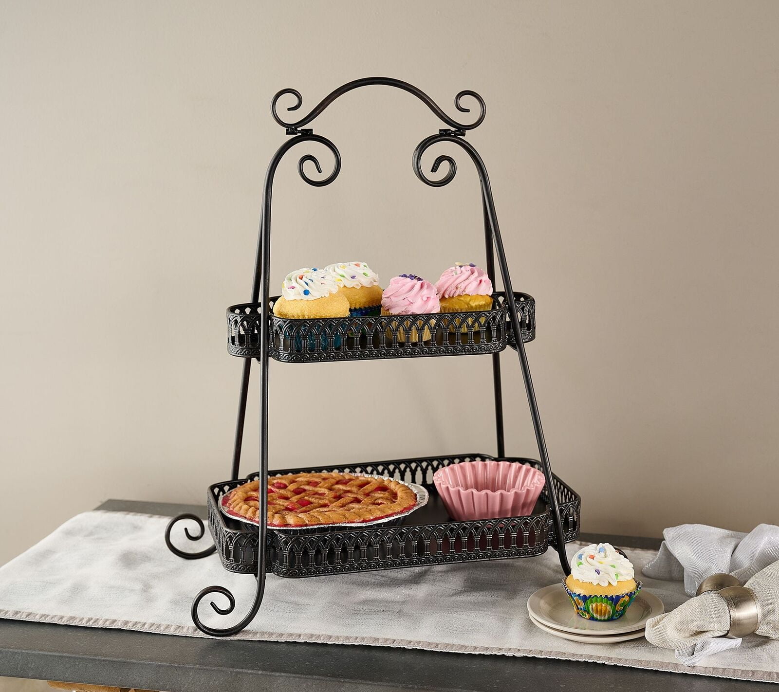 Two-Tier Metal Display with Handle by Valerie in Black - Walmart.com