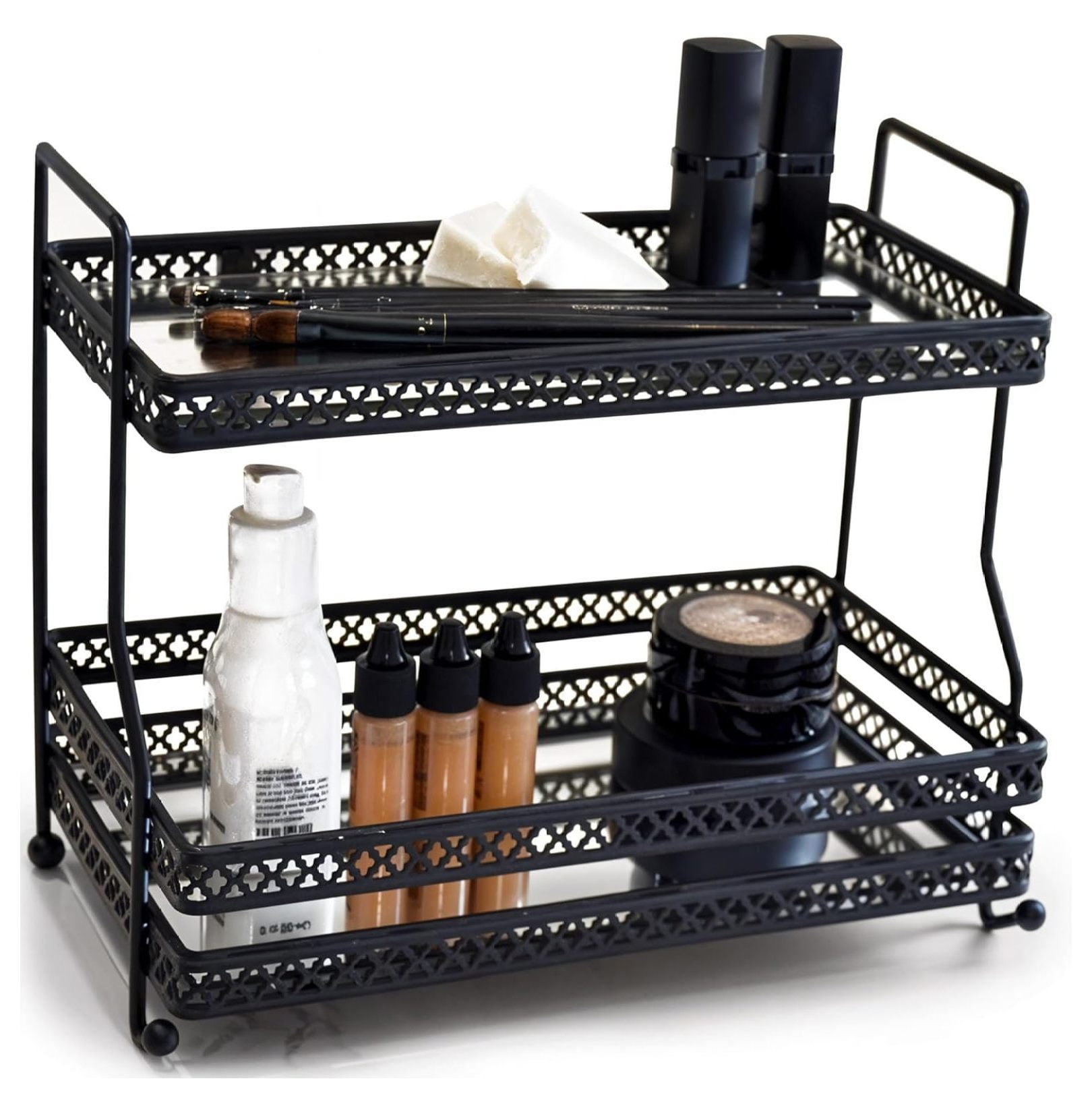 Two-Tier Mirrored Vanity Organizer - Perfume Tray for Dresser, Bathroom ...