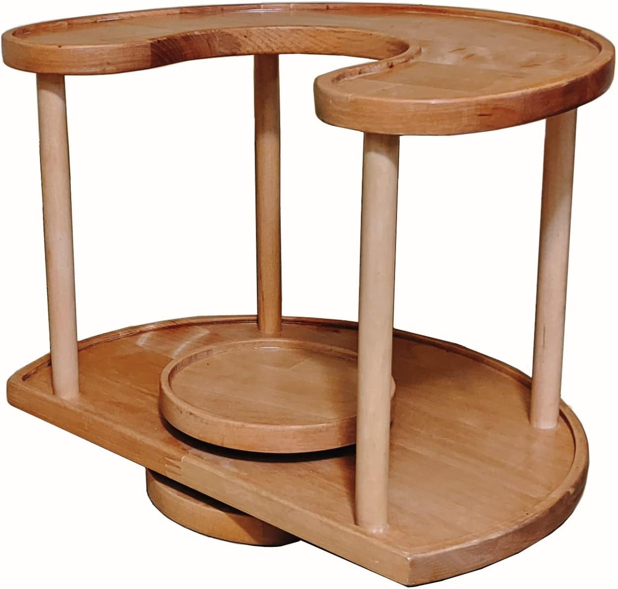 Two Tier Organizer Wood Lazy Susan for Countertop Spinner Turntable Tea ...