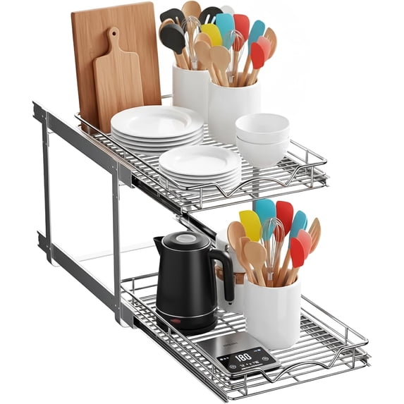Two Tier Pull Out Cabinet Organizer Individual Sliding Drawers - Heavy ...