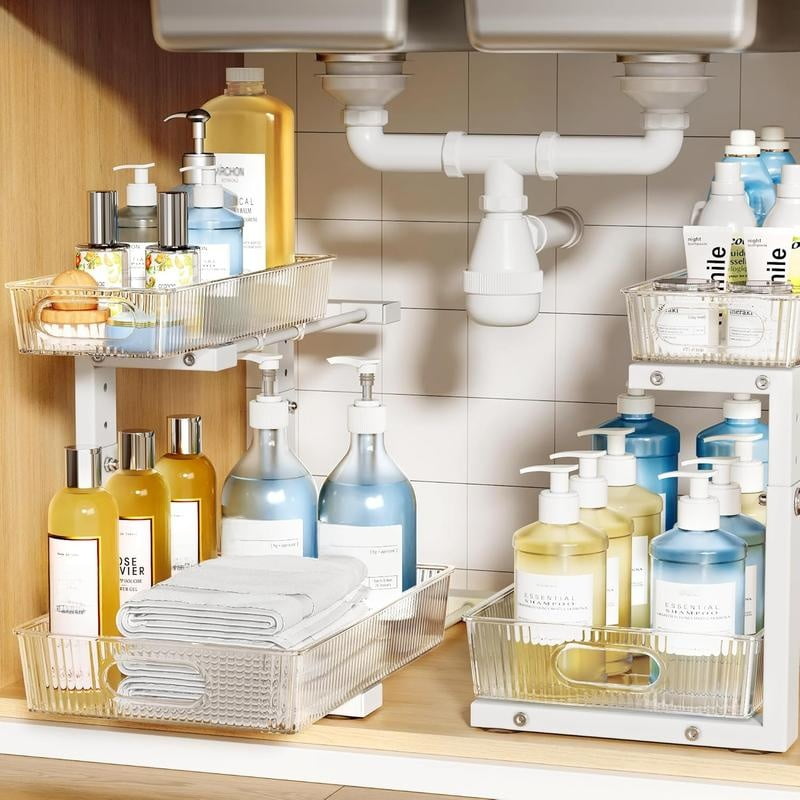 Two-Tier Pull-Out Under Sink Organizer, Adjustable Height Acrylic ...