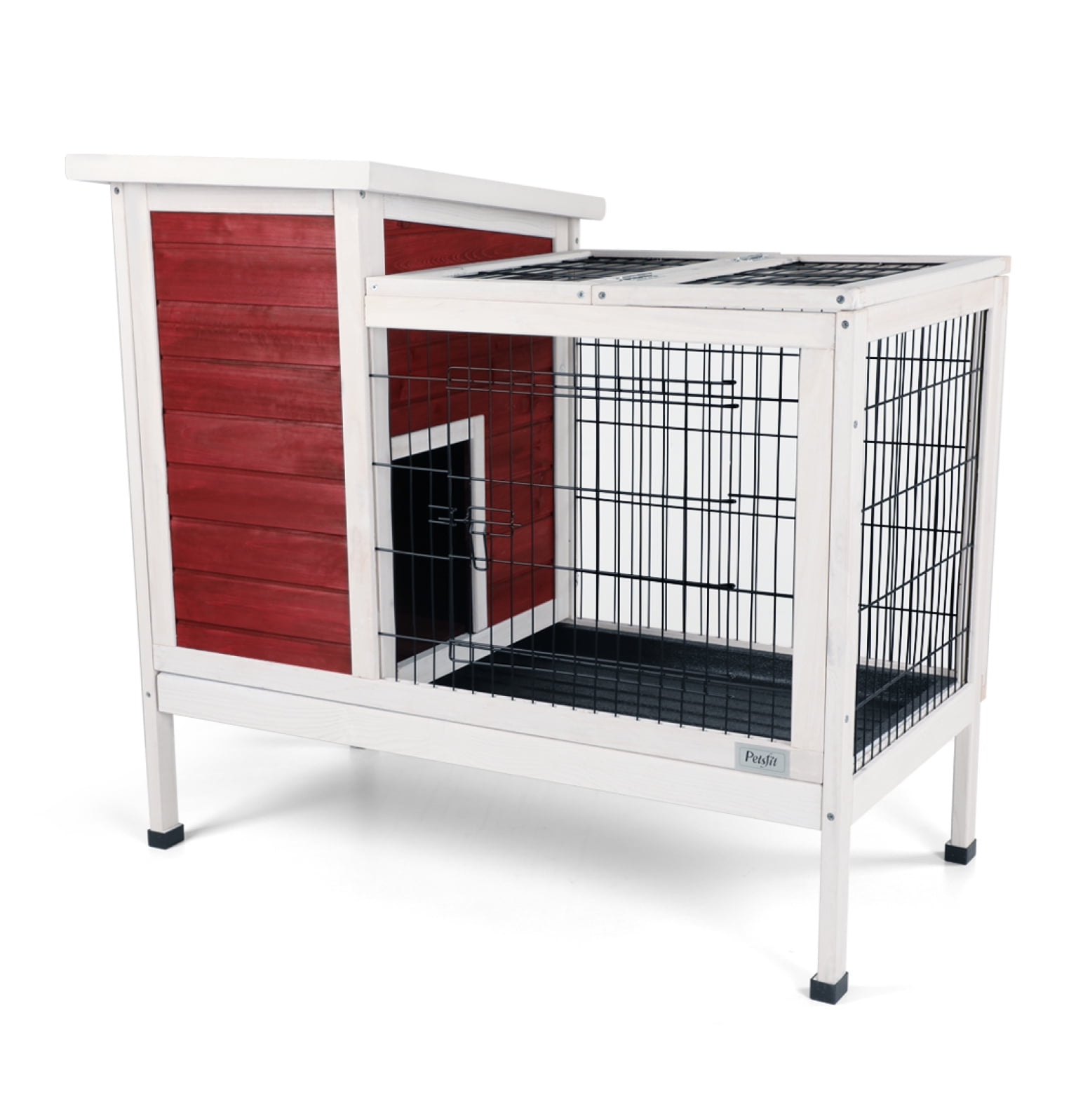 Two-Tier Wooden Indoor/Outdoor Rabbit Cage for Small Animals with and ...
