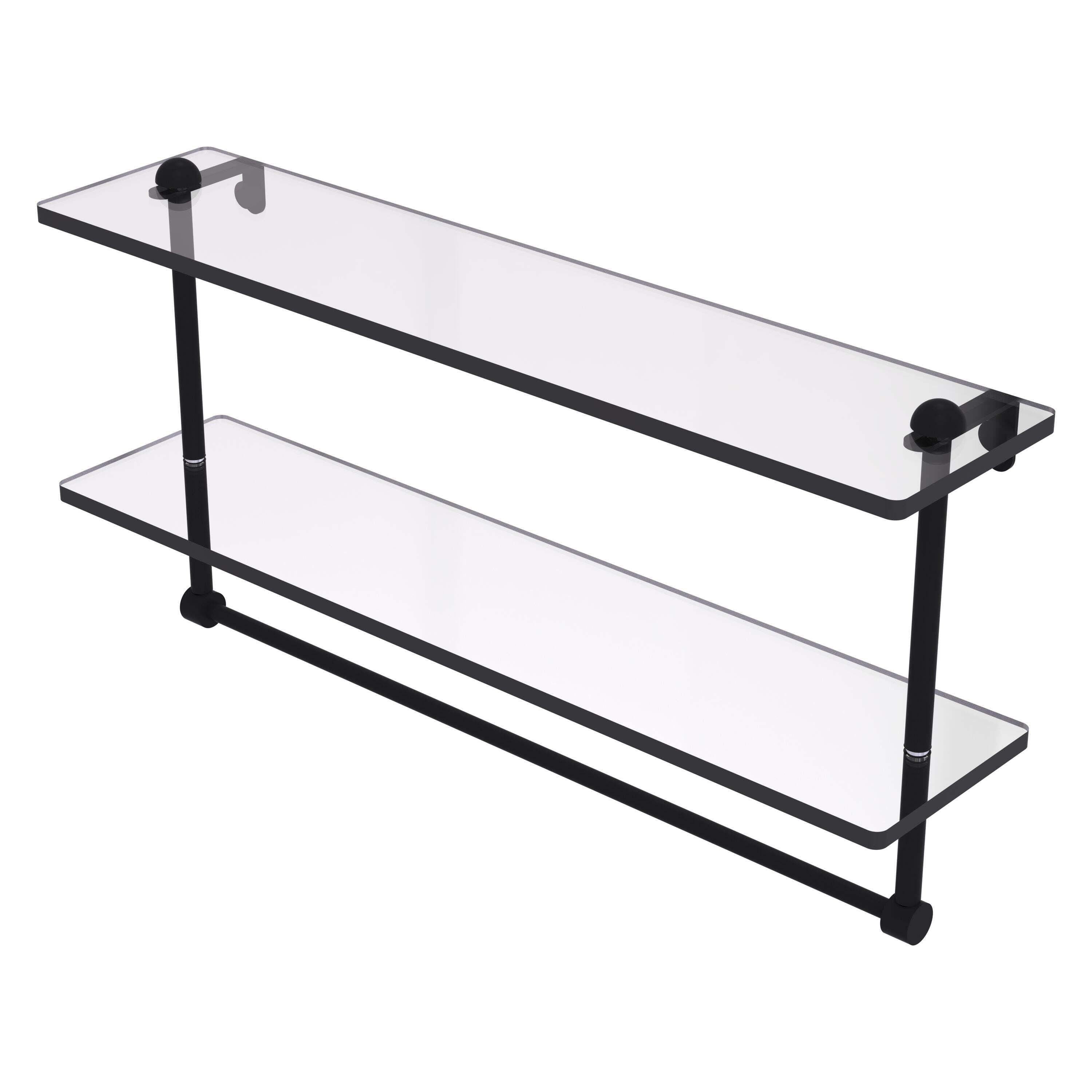 Two Tiered Glass Vanity Shelf with Beveled Edges - Matte Black / 22 ...