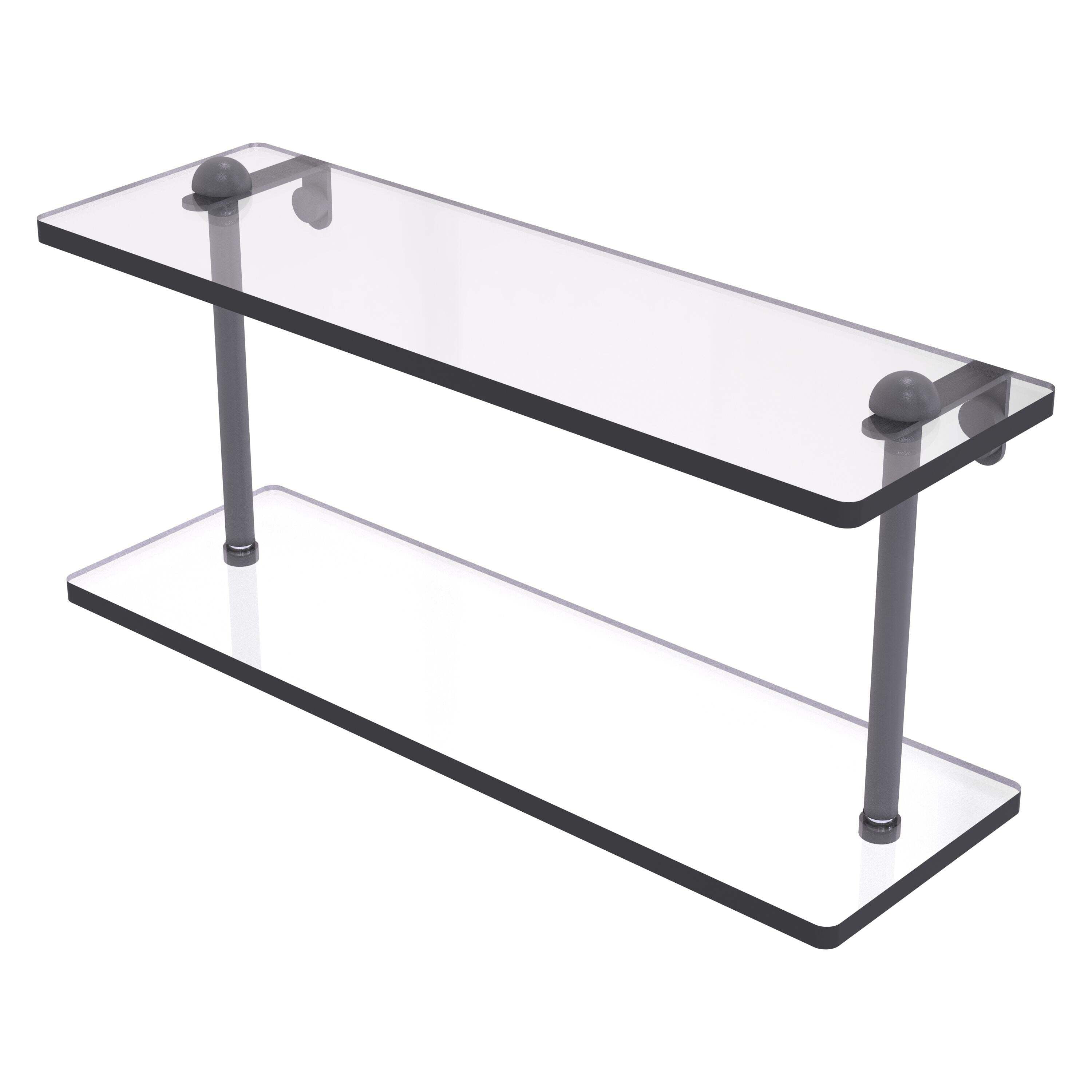 Two Tiered Glass Vanity Shelf with Beveled Edges - Matte Gray / 16 Inch ...