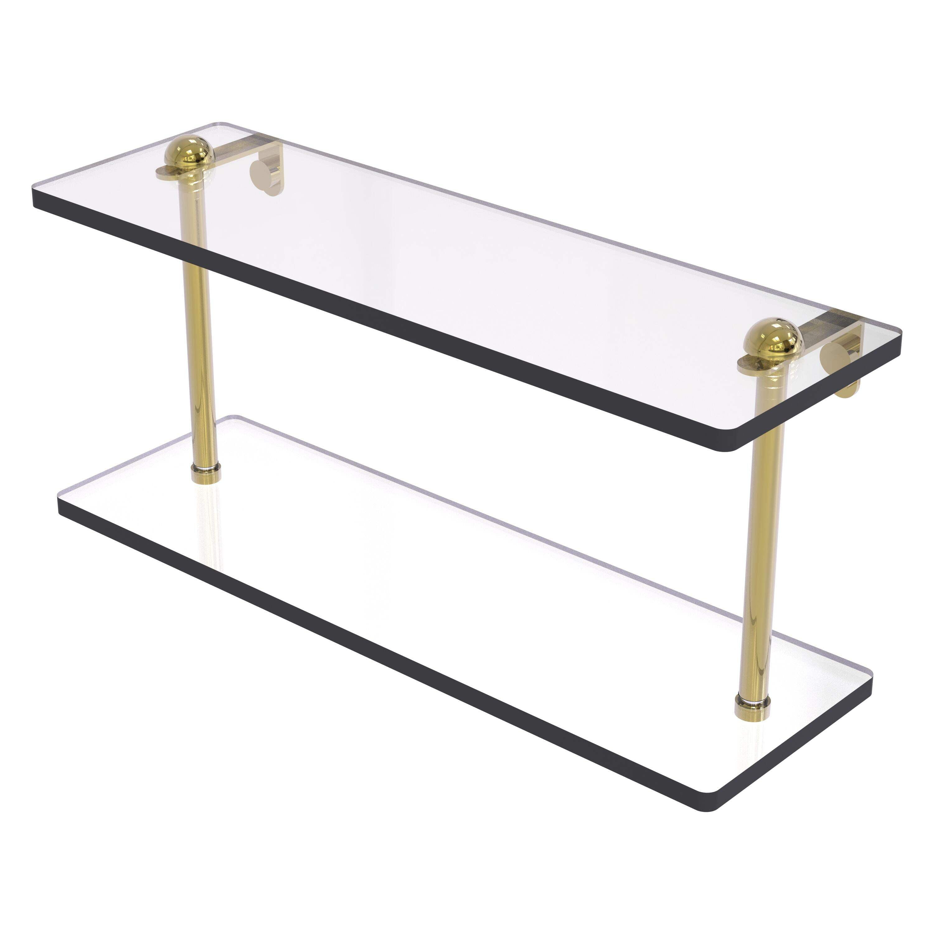 Two Tiered Glass Vanity Shelf with Beveled Edges - Unlacquered Brass ...