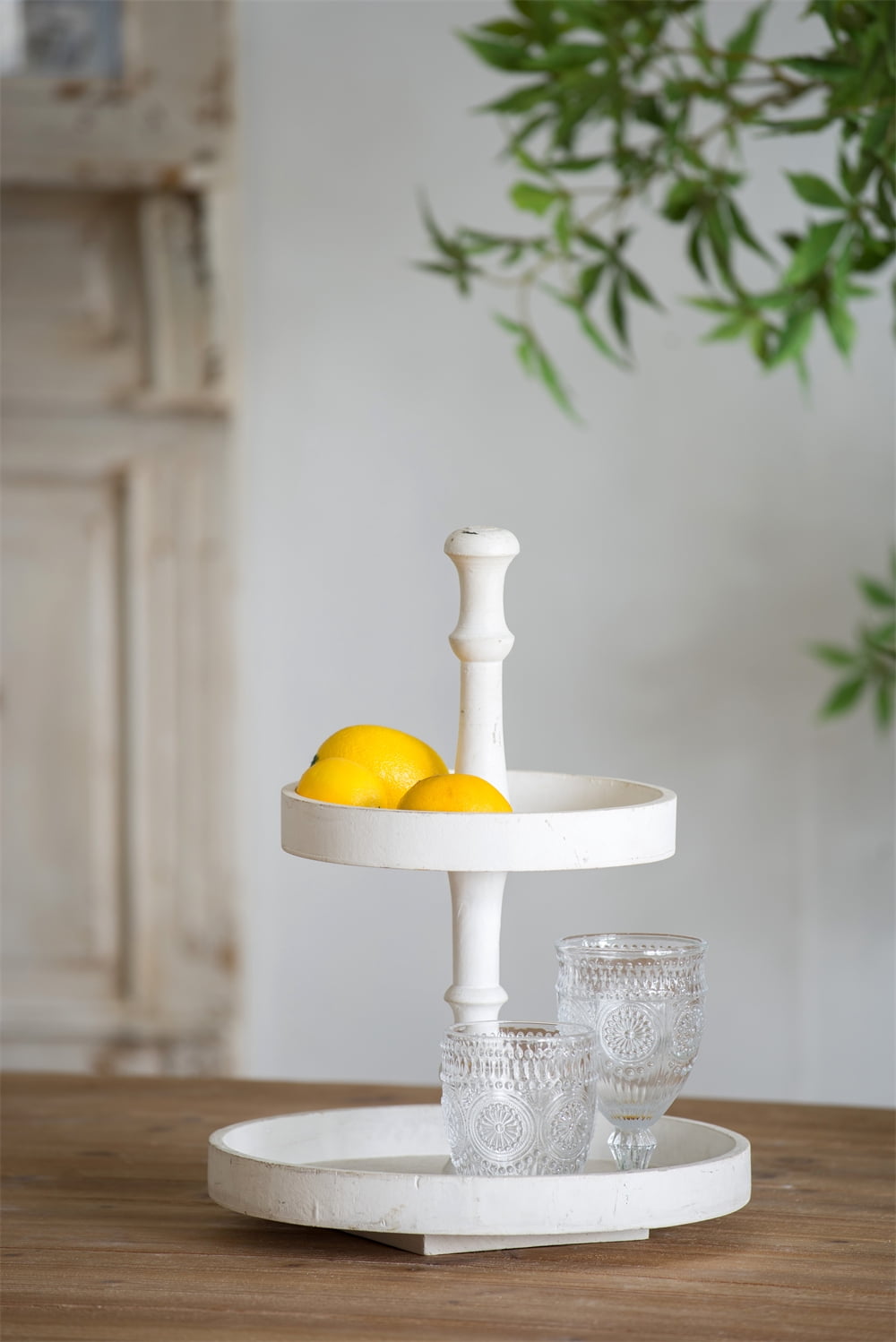 Two Tiered Round Tray Stand, 2-Tier Decorative Trays, White Tiered Tray ...
