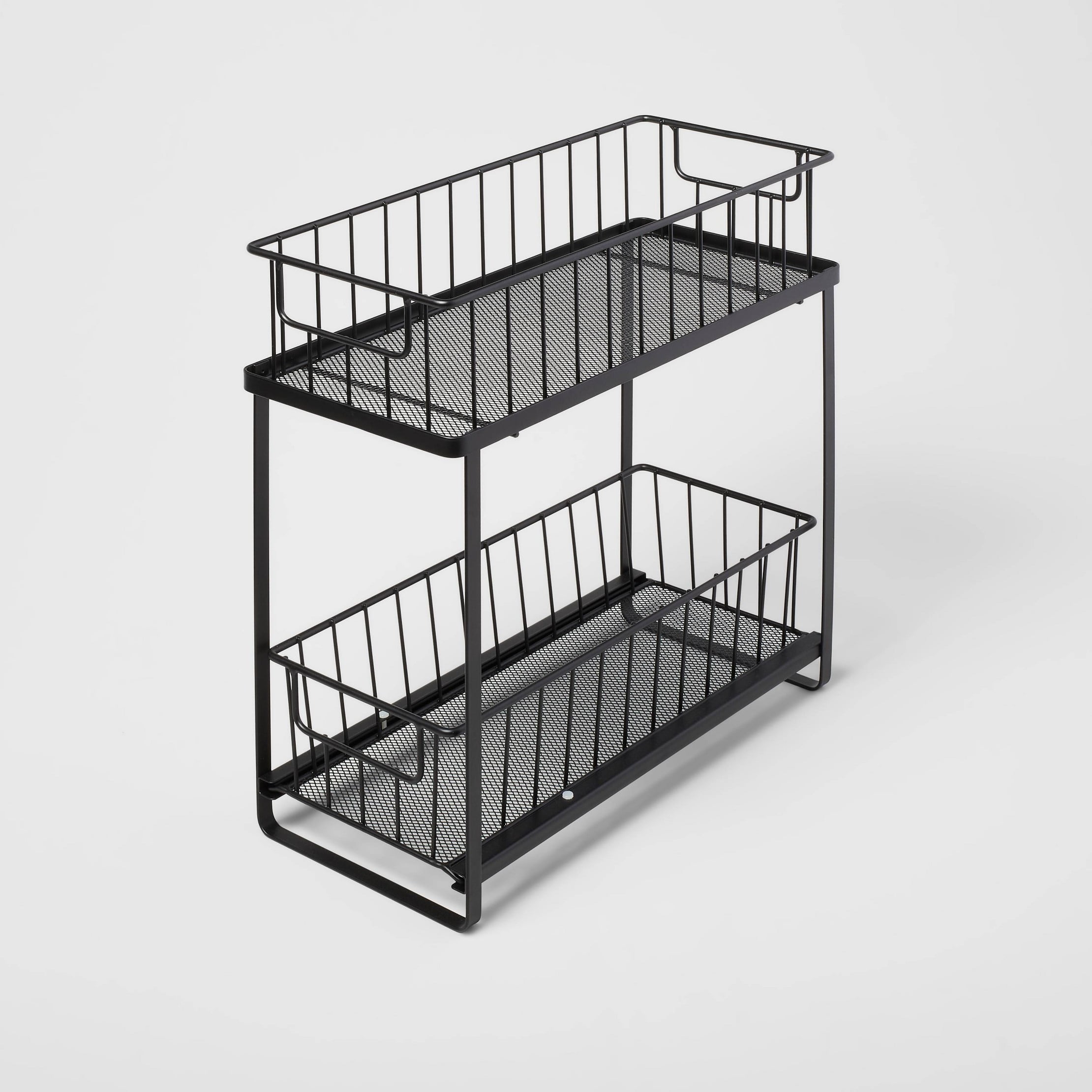 Two Tiered Slide Out Organizer Black: Rust-Resistant Steel, No Assembly ...