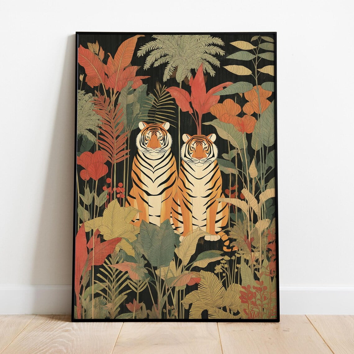 Two Tigers Jungle Wall Art Print - Botanical Wall Art, Tropical Forest ...