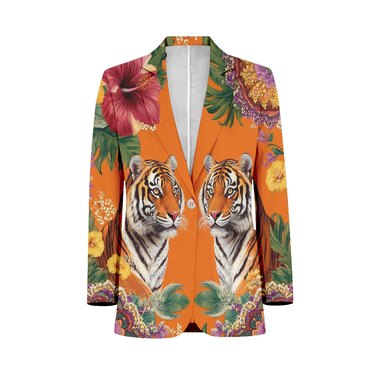 Two Tigers Tropical Floral Orange Mens Suits Shawl Collar Slim Fit Suit ...