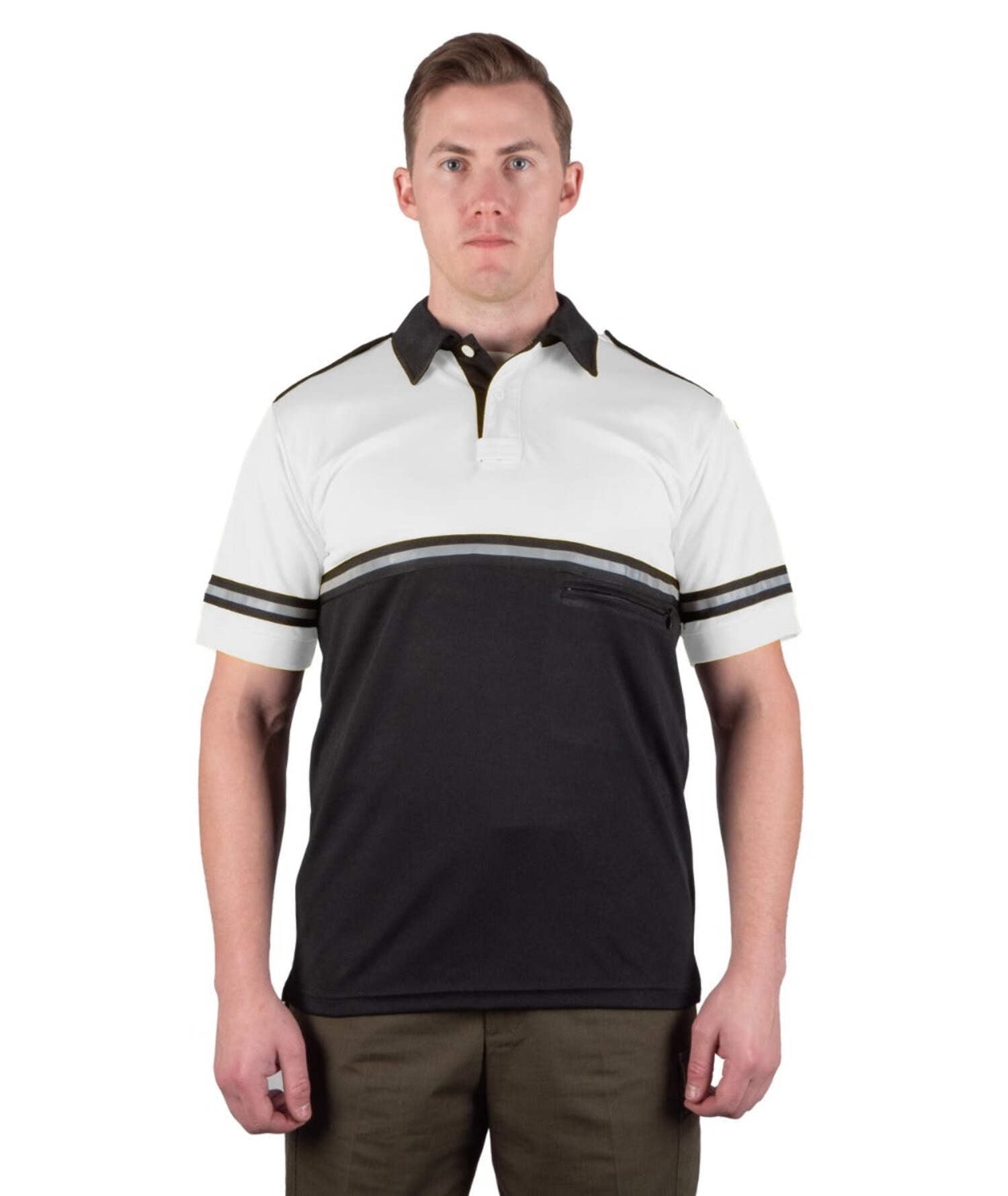 Two Tone Bike Patrol Shirt with Zipper Pocket - White and Black - 4XL ...