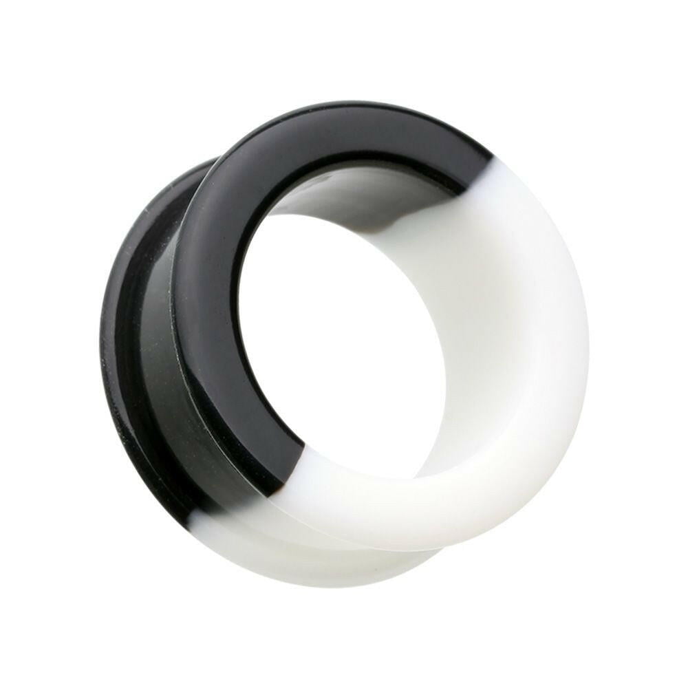 Two Tone Black & White Flexible Silicone Double Flared Ear Gauge Tunnel ...