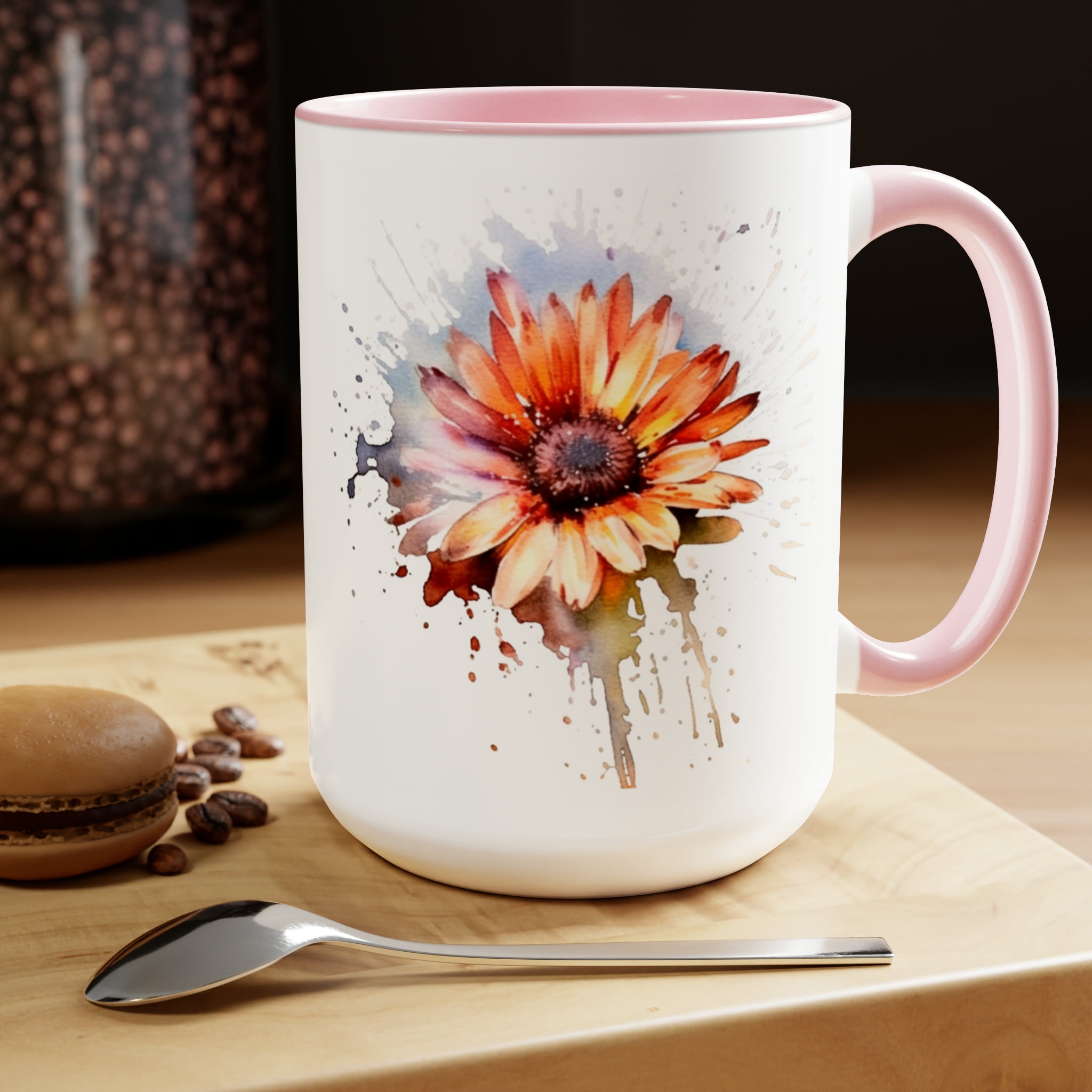 Two-Tone Coffee Mug, Gerber Daisy, Flower Mug, Floral Design, Gardener ...