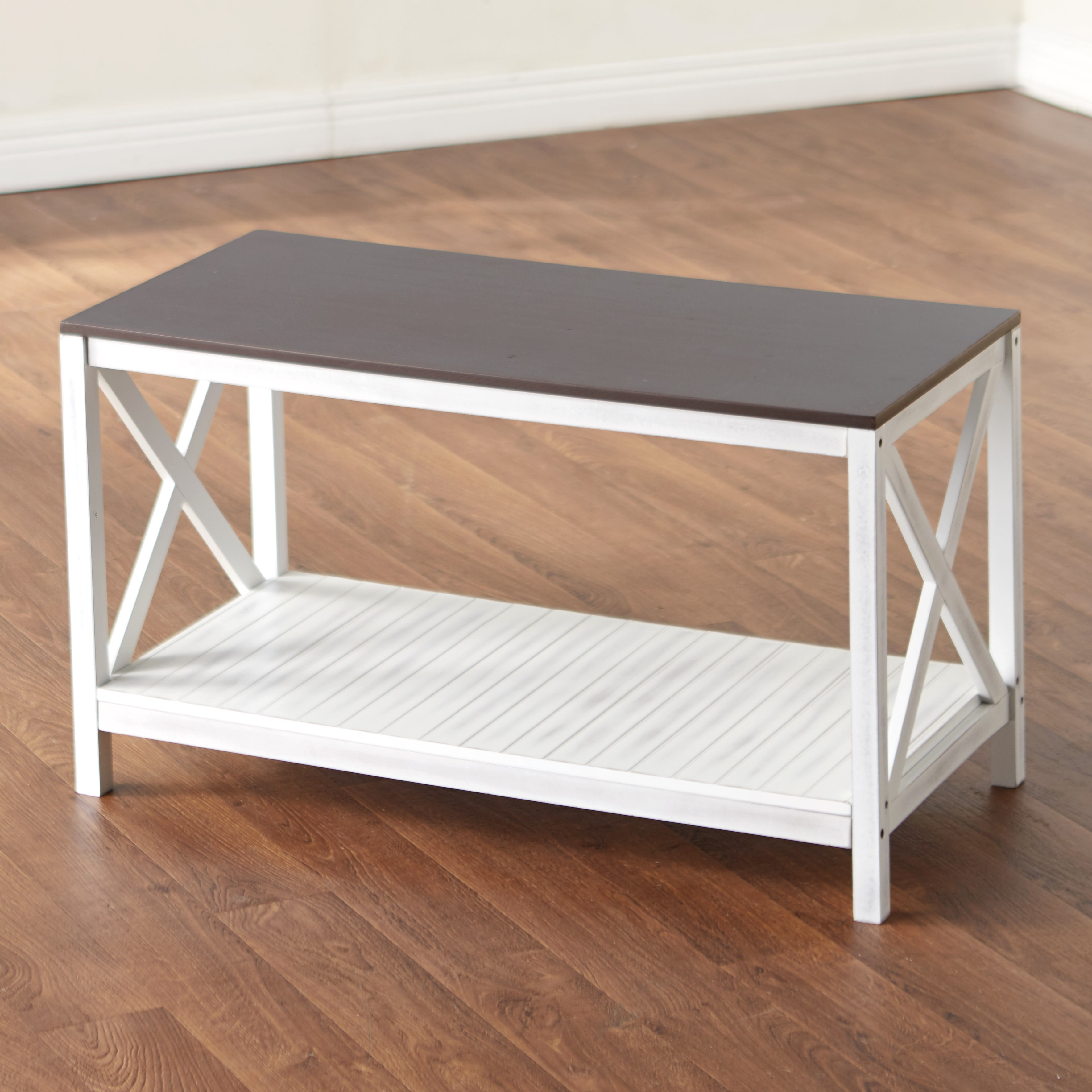 Two-Tone Farmhouse Living Room Collection - White Coffee Table ...