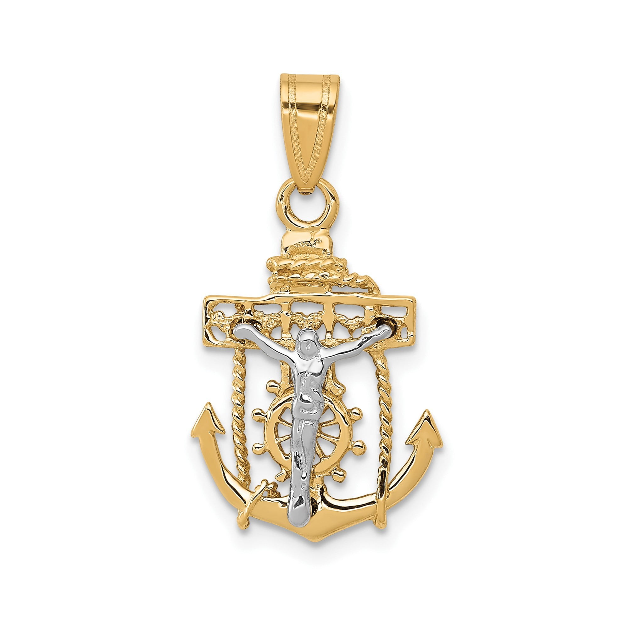 Two-Tone Gold Nautical Anchor Cross Pendant Necklace for Men and Women ...