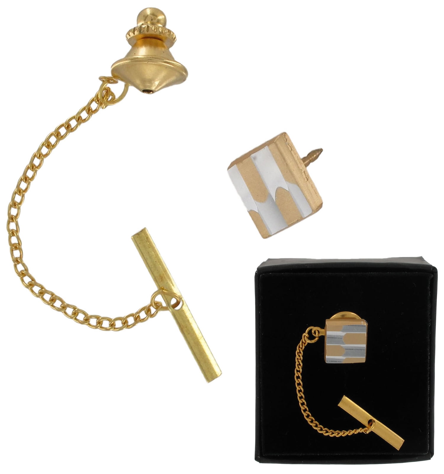 Two Tone Gold and Silver Tone Retro Tie Tac Tack Pin Gift Boxed Mens ...
