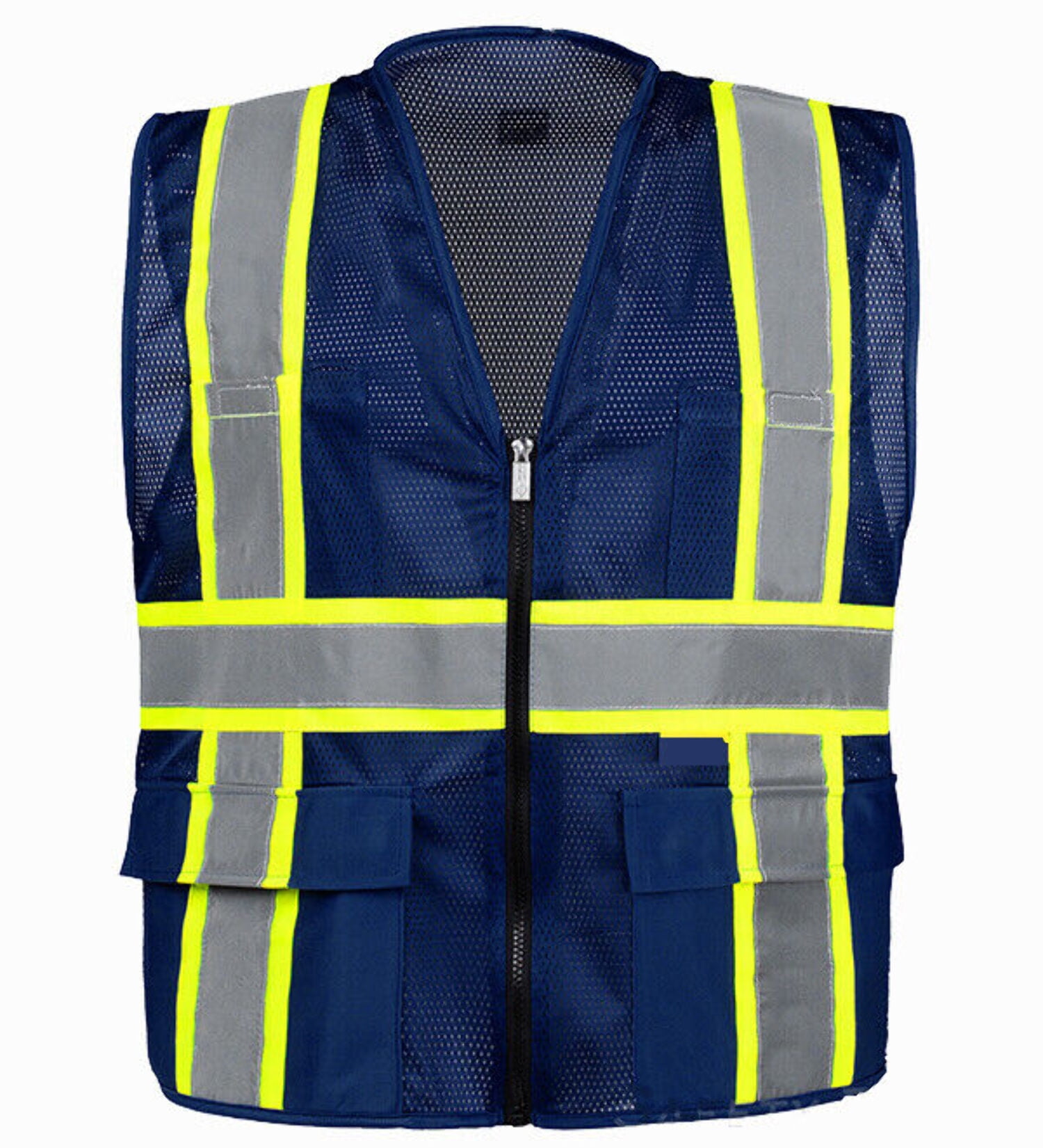 Two Tone HI-VIS Navy Safety Vest with 4 Front Pocket Construction ...