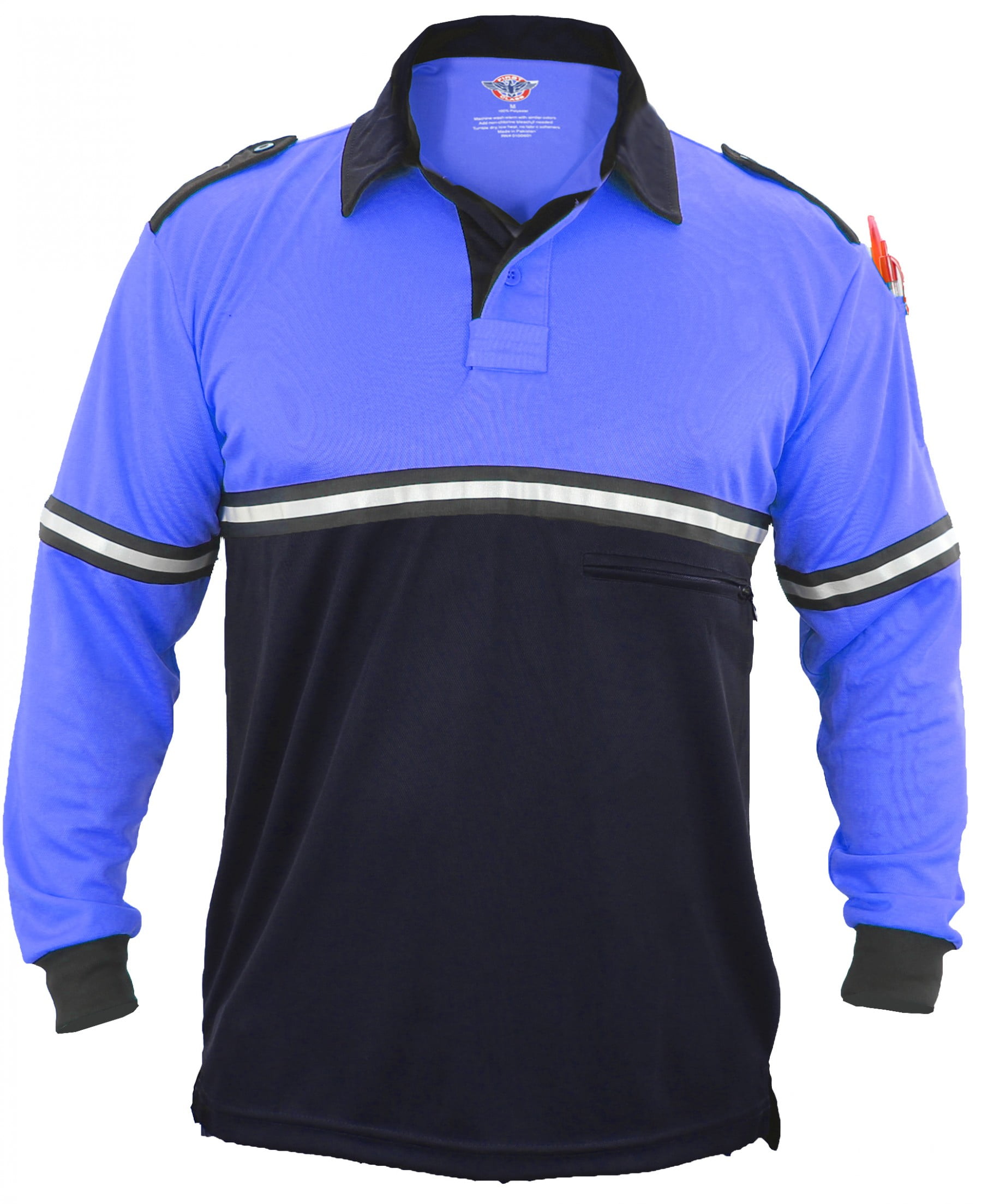 Two Tone Long Sleeve Bike Patrol Shirt with Zipper Pocket - Royal Blue ...