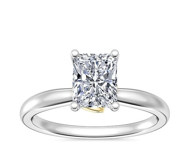 Two Tone Metal Ring, Solitaire Diamond Engagement Ring, Radiant Cut ...