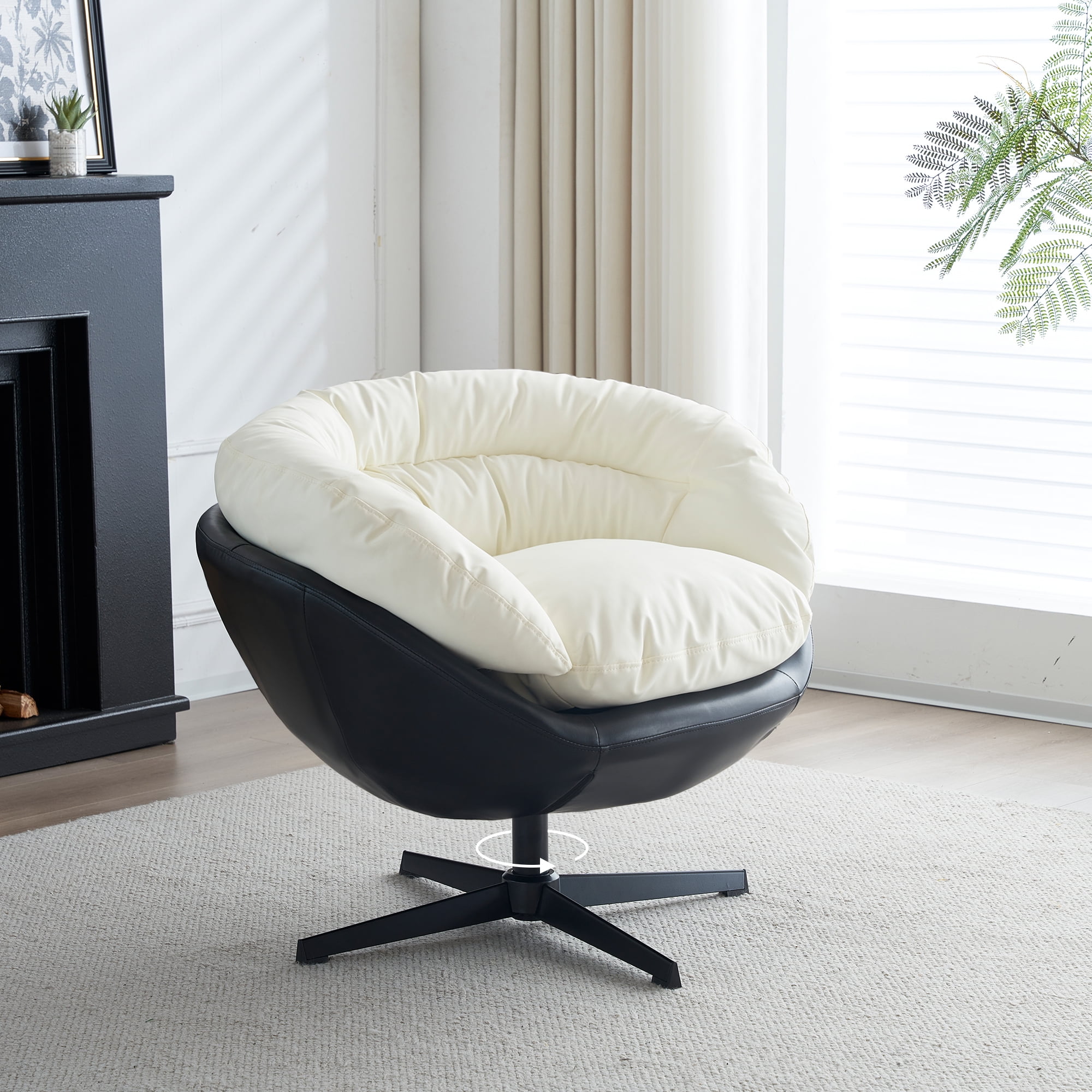 Two Tone Modern Comfy Accent Round 360° Swivel Club Arm Chairs Swivel ...
