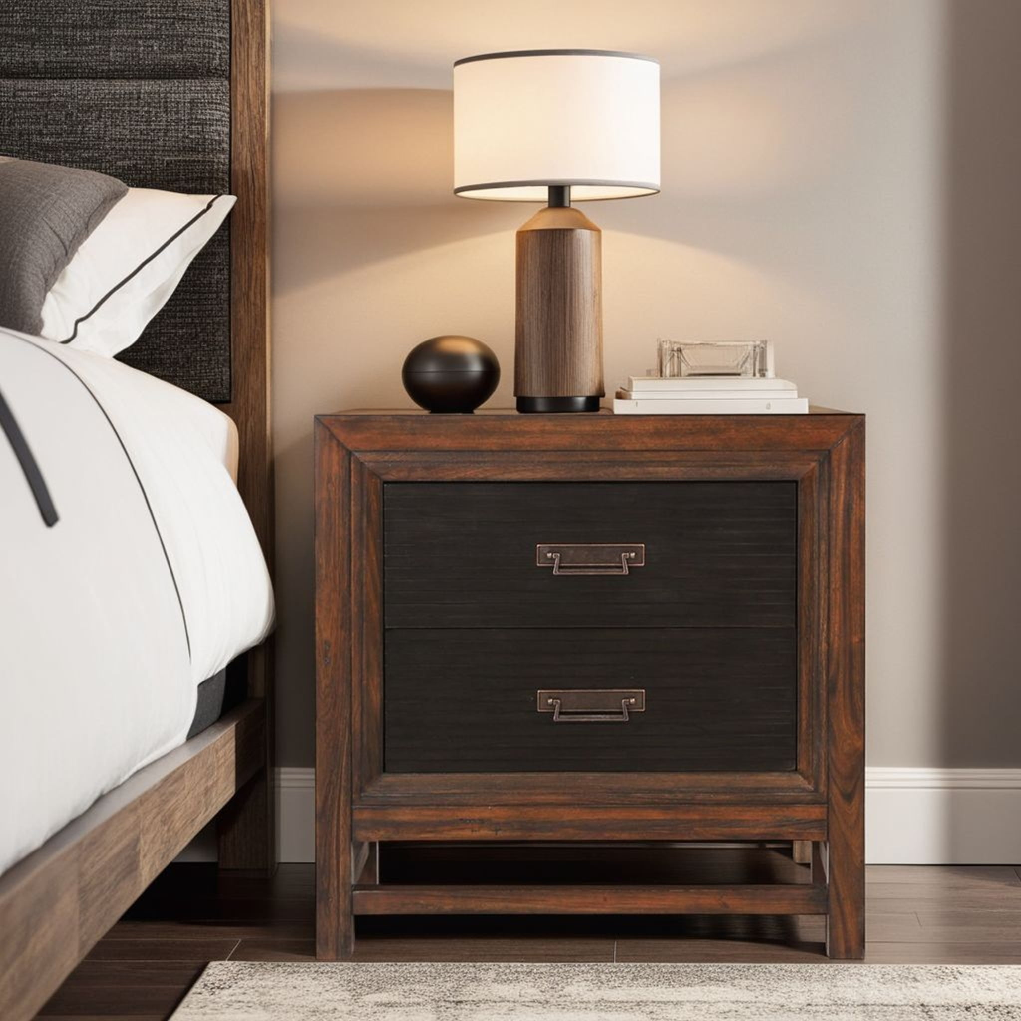 Two-Tone Nightstand – 28" Tall (28"W) – Rustic Buckeye & Black Finish ...