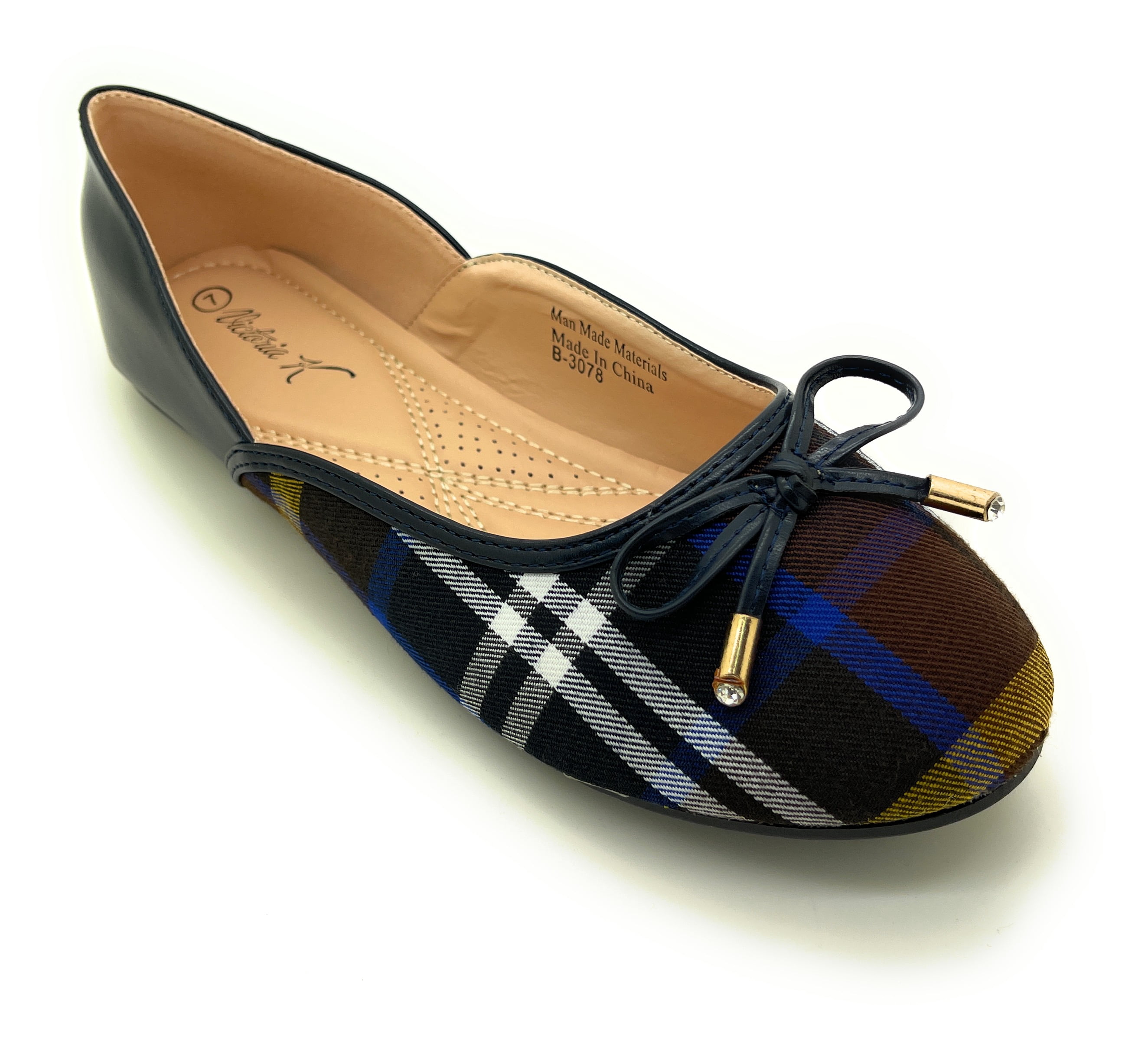 Two Tone Plaid with Solid Bow Ballerina Flats - Walmart.com