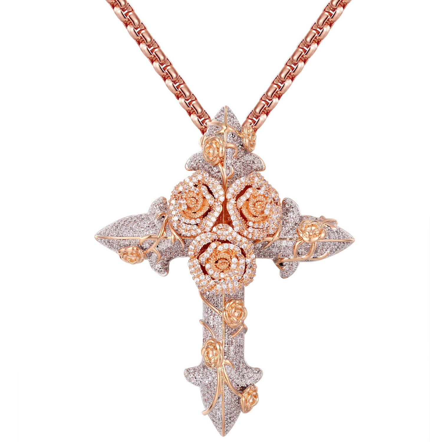 Two Tone Rose Jesus Cross Flower Design Custom Pendant - Walmart.com