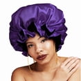 Two-Tone Ruffled Edge Silk Satin Sleep Cap, Hair Care Shower Bonnet ...