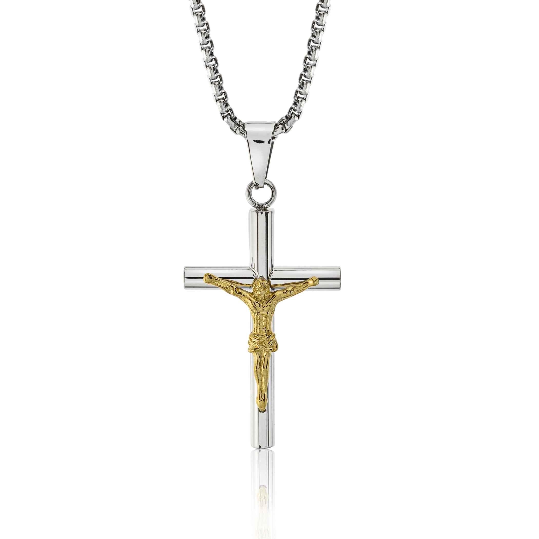 Two-Tone Stainless Steel Crucifix Pendant Necklace for Men and Women ...