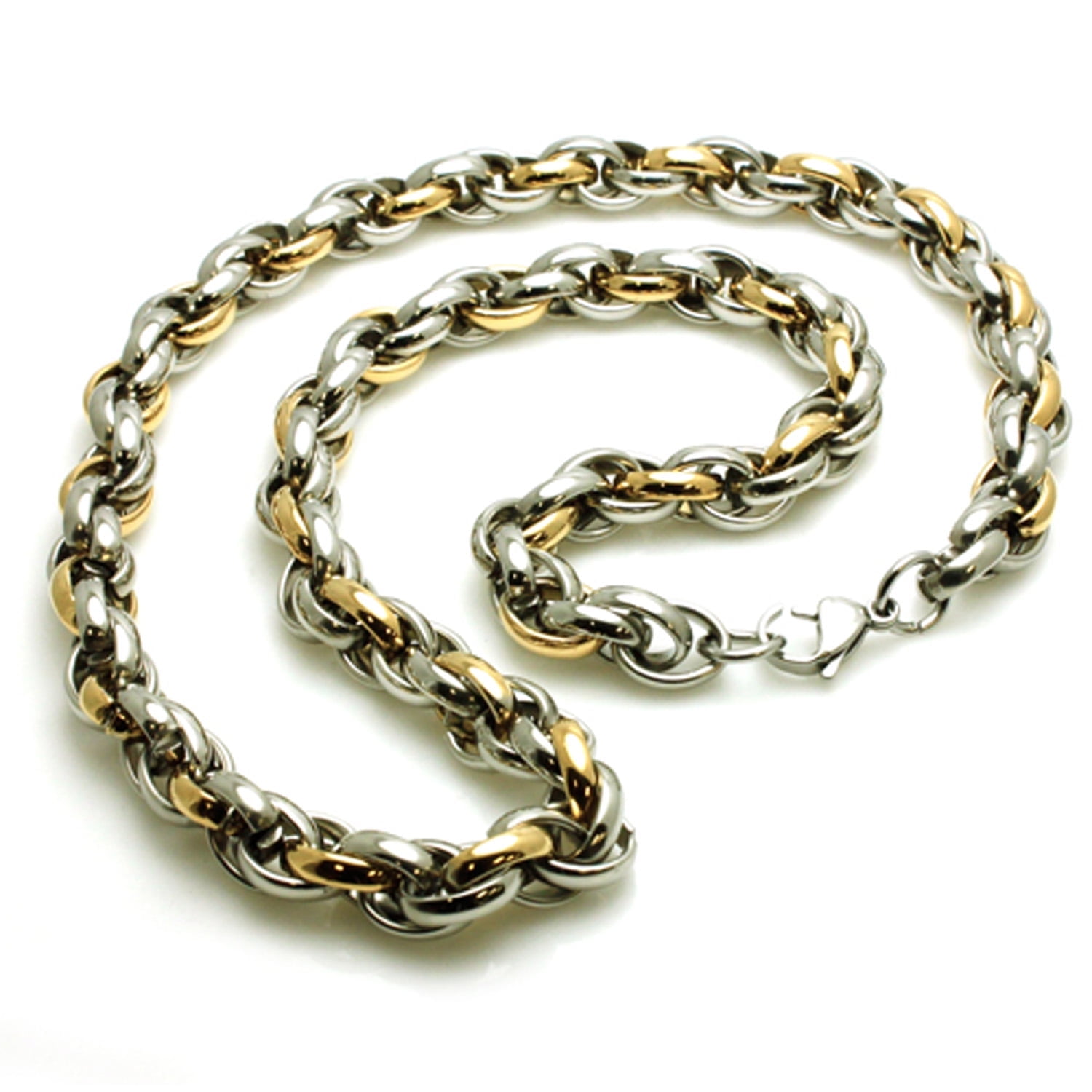 Tioneer Stainless Steel Two-Tone Gladiator Style Rolo Chain Link ...