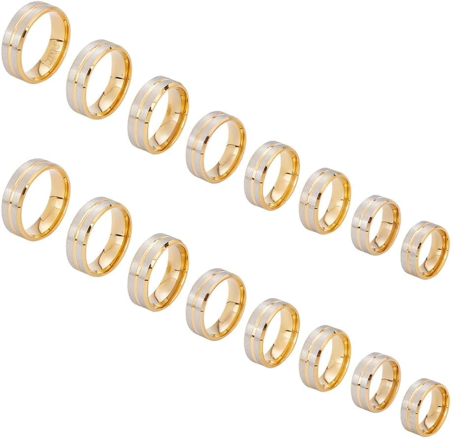 Two Tone Stainless Steel Grooved Finger Rings Set for Women Engraving ...