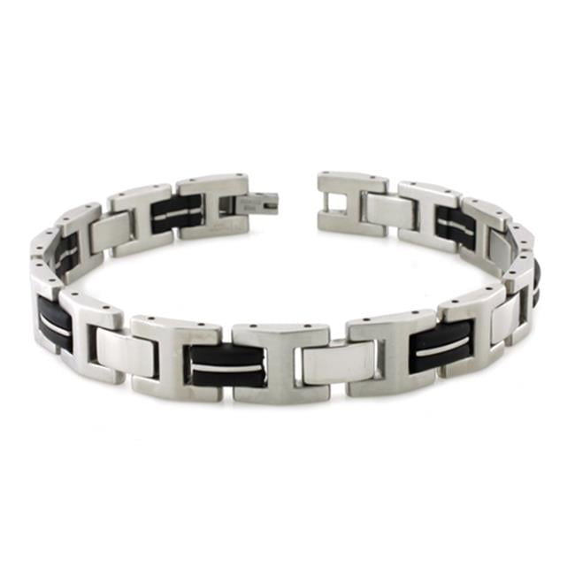 Two-Tone Stainless Steel Rubber Inlay with Beveled Links - Walmart.com