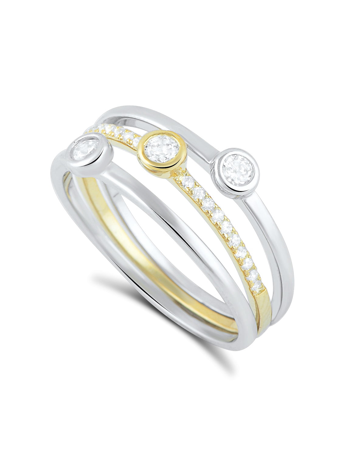 Two Tone Sterling Silver Cz Stacked Ring for Women and Teens - Size 6 ...