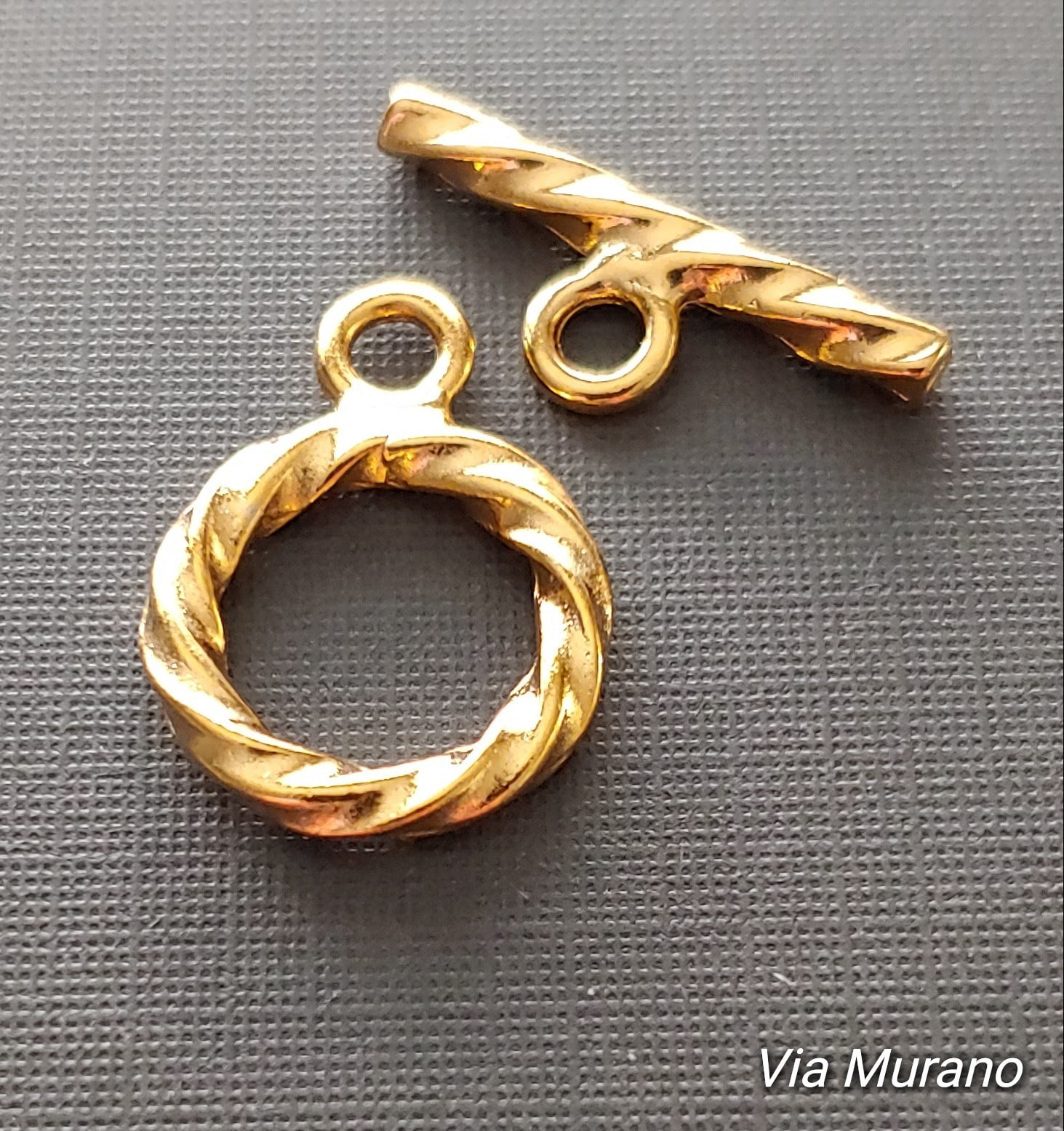 Two Twisted Toggle Rope Clasp in White Silver with 24kt Pure Gold ...