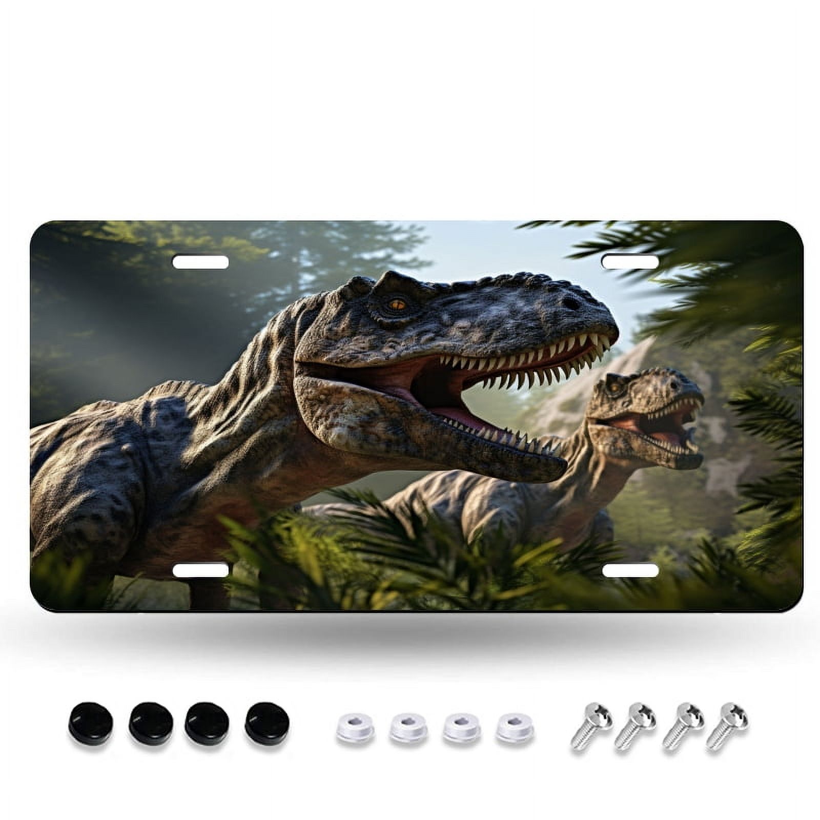 Two Tyrannosaurus Rex Mouths Open and Roaring Front License Plate ...