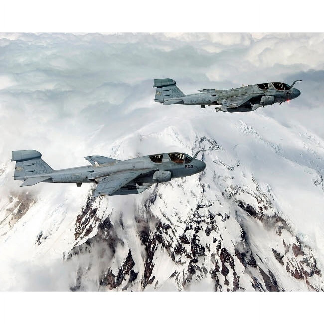 Two US Navy EA-6B Prowler aircraft in flight over Mount Rainier Poster ...