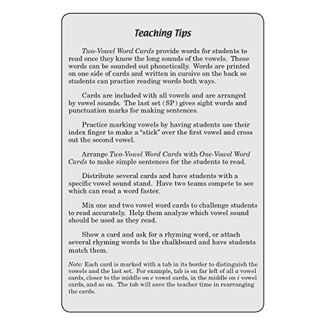 Two-Vowel Word Cards - Abeka 4 to 5 Year Old Kindergarten Phonics ...