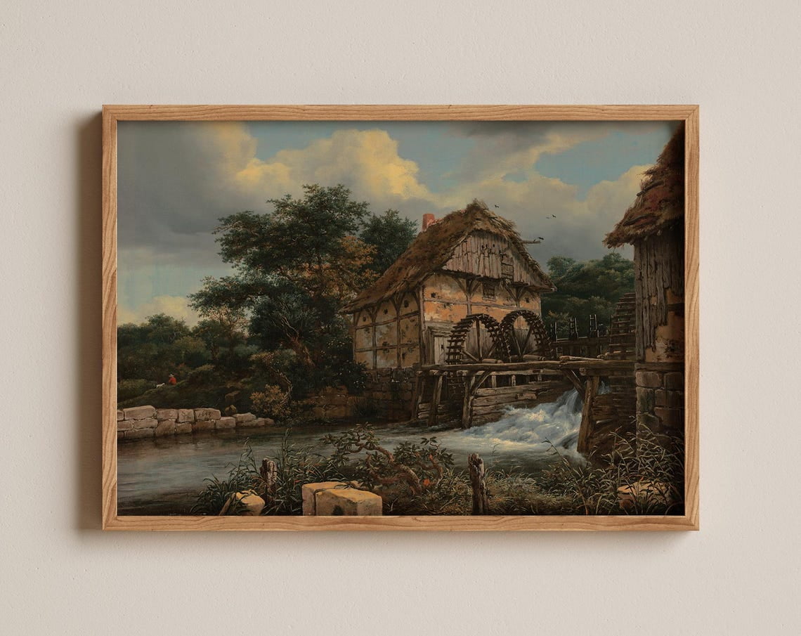 Two Watermills And An Open Sluice Print, Jacob Van Ruisdael Painting ...