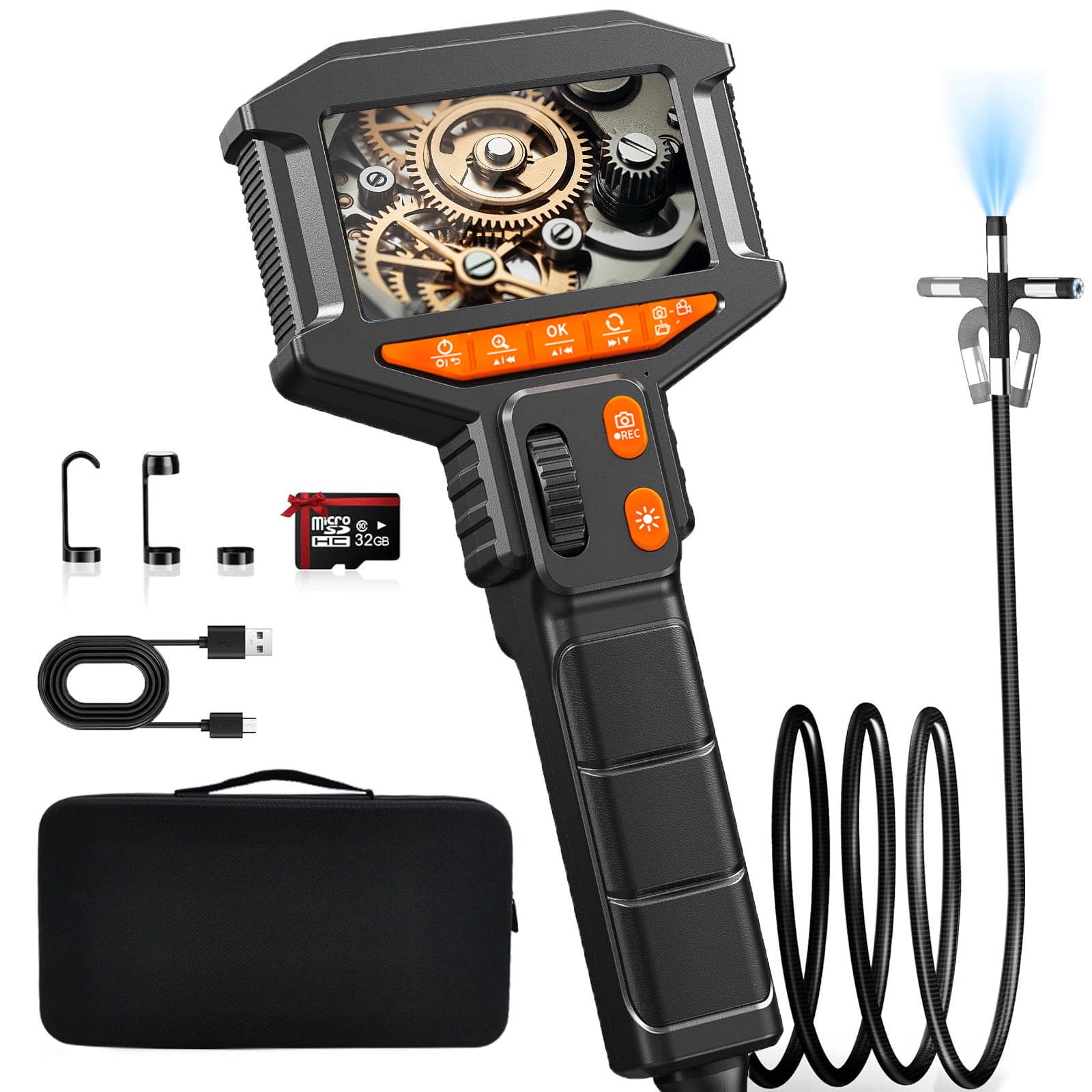 Two-Way Articulating Borescope Camera with Light: Industrial Endoscope ...