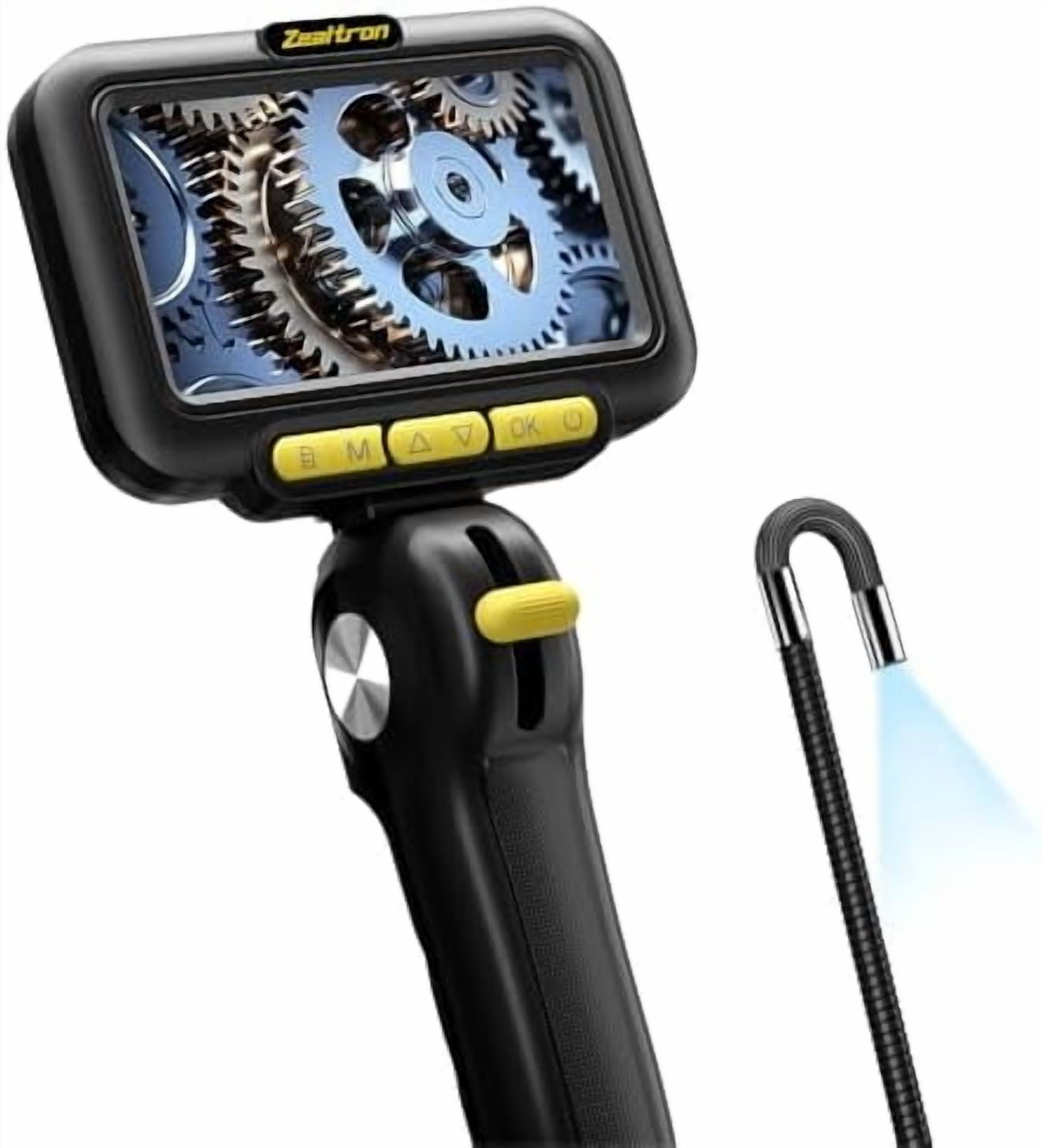 Two-Way Articulating Borescope with Light, 5 Inch IPS Screen Industrial ...