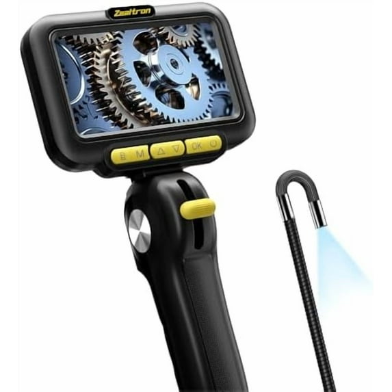 Two-Way Articulating Borescope with Light, 5 Inch IPS Screen Industrial ...