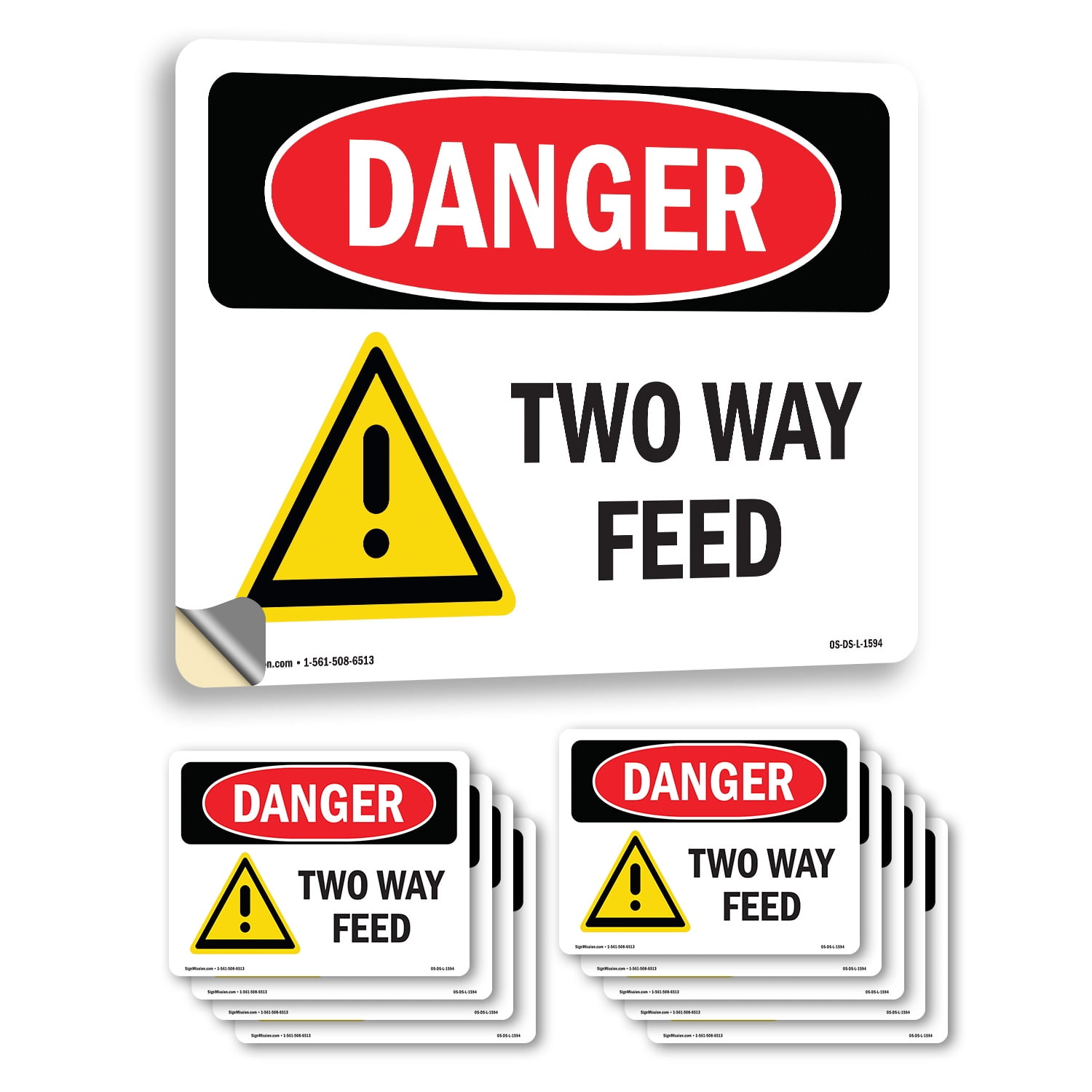 Two Way Feed OSHA Danger Vinyl Decal Label 10 Inch x 7 Inch - 10 Pack ...